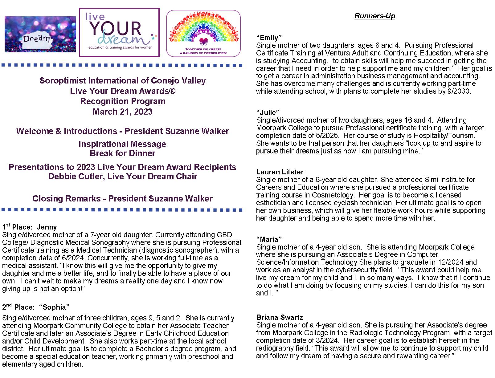 2023 LIVE YOUR DREAM – award recipients – Soroptimist International of ...